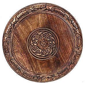 Small Table, Round End Table,Side Table, Side Tables Living Room,End Table,Round Side Table,Altar Table, Carved Side Table,Wood Accent Table,Carved Wood Table 12 Inch Round Top x 12 Inch High - Burnt