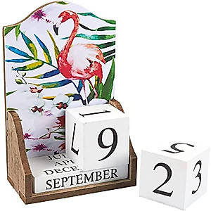 Juvale Wooden Perpetual Desk Calendar Wood Blocks, Flamingo Design (5.5 x 8.75 x 3 inches)