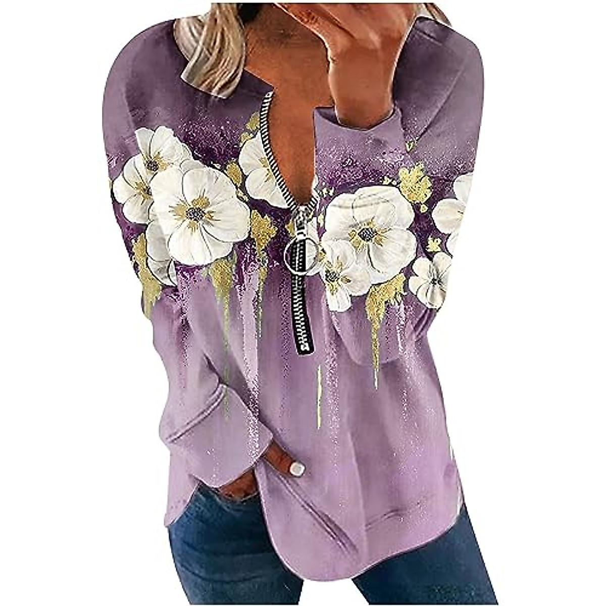 JDHUFEI Kitchen aid Mixer Stand Deals Womens Oversized Sweatshirts Fashion Boho Long Sleeve Tops Loose Half Zip Hoodies Casual Fall Clothes Beach Pullover