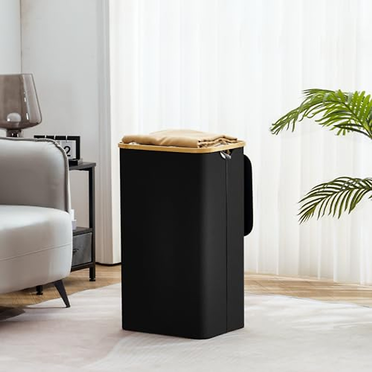 Large Laundry Hamper with Lid by Fiona's magic, 100L Tall Laundry Basket with Handle, Storage Basket for Clothes and Toy, Collapsible Laundry Hamper with Removable Bag for Bedroom, Bathroom, Black