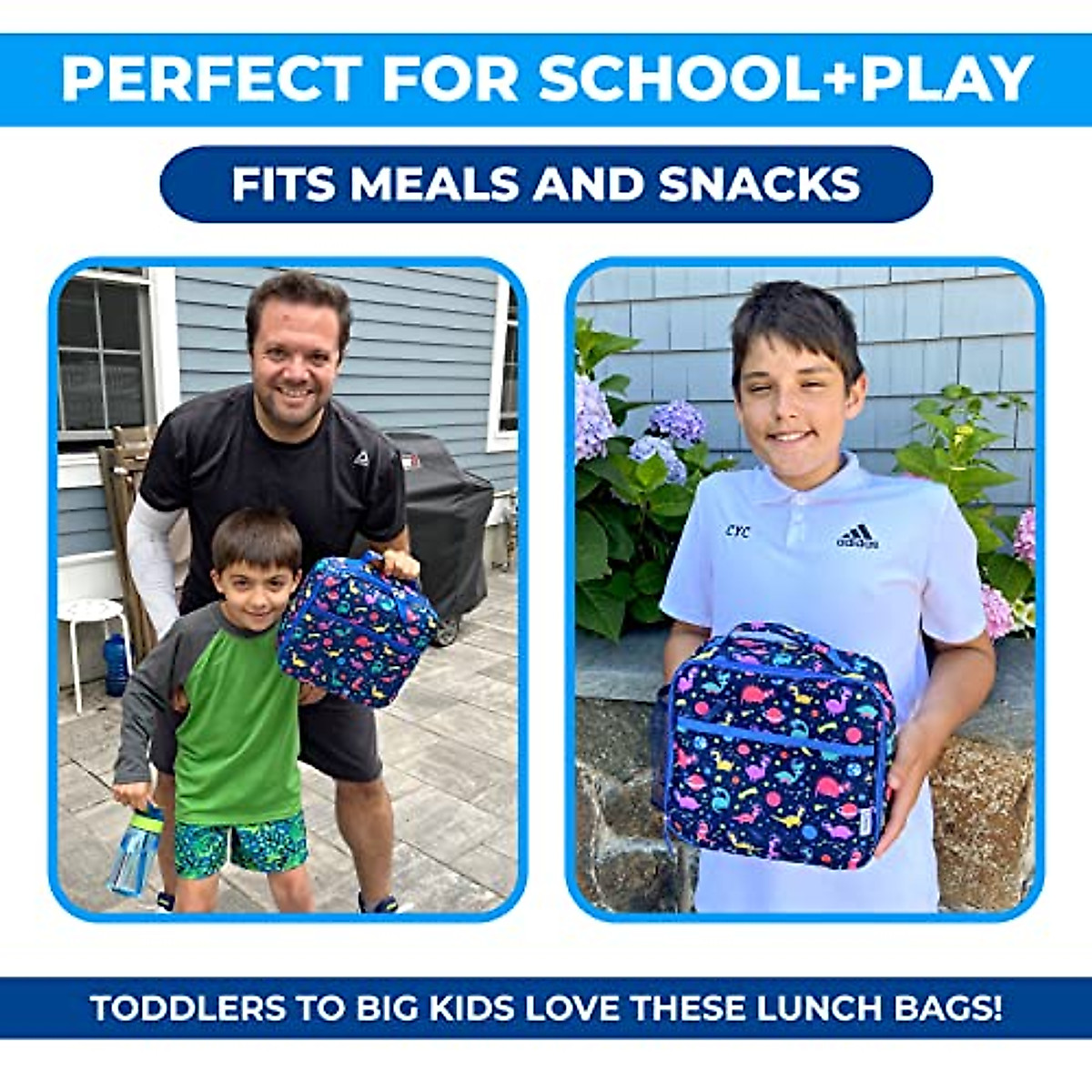 Lunch Box for Kids with Ice Pack, Boys Lunch-Box Insulated Bag for Toddlers Kids Baby Boy Daycare Pre-School Kindergarten, Large Snack Container Boxes for Kid Lunches, Bento Bag, Blue Space Dinosaur