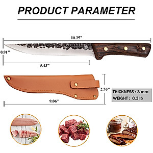 ZENG JIA DAO Full Tang Boning Knife Fillet Knife with Sheath, for deboning, meat cutting and slicing，6 inch Razor Sharp Meat Cleaver Butcher Knife
