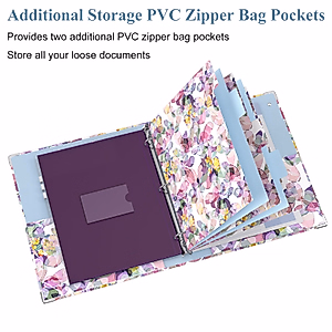 ZAXMEY 3 Ring Binder, 1 Inches Round Ring Binder with Clipboard, Dividers Tabs, PVC Zipper Bag Sleeves & to Do List Planners for Women, Men, School, Office Supplies, Colorful Flower