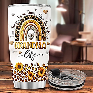 Grandma Rainbow, Tumblers Print Coffee Leopard Nana Granny Cup Cups Handle Cheetah Water, Tumbler 20 Oz With Lid And Straw, Grandma Gifts