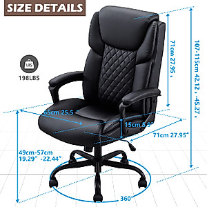 DYHOME Office Chair High Back Black Leather Executive Ergonomic Lumbar Support, Big and Tall Comfortable Home Office Computer Desk Chair Metal Base Modern Managerial Chair