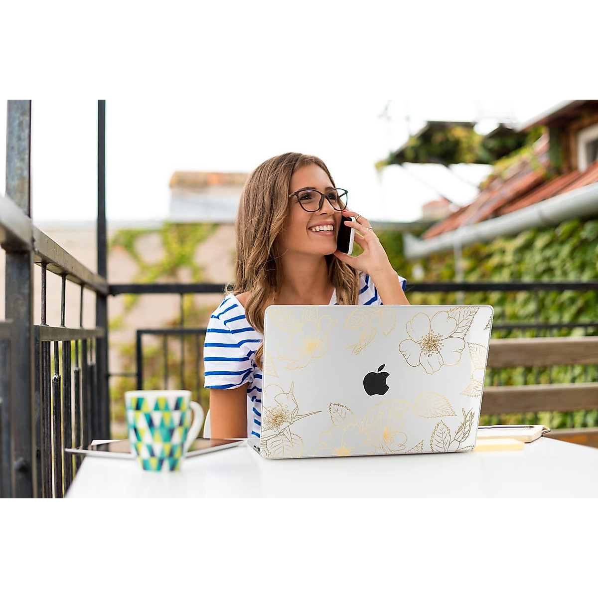 Teryeefi Compatible with 2018 2019 2020 MacBook Air 13 inch Case M1 Chip A2337 A2179 A1932 Retina Display Touch ID, Plastic Hard Shell & Keyboard Cover & Screen Protector,Gold Floral leaf