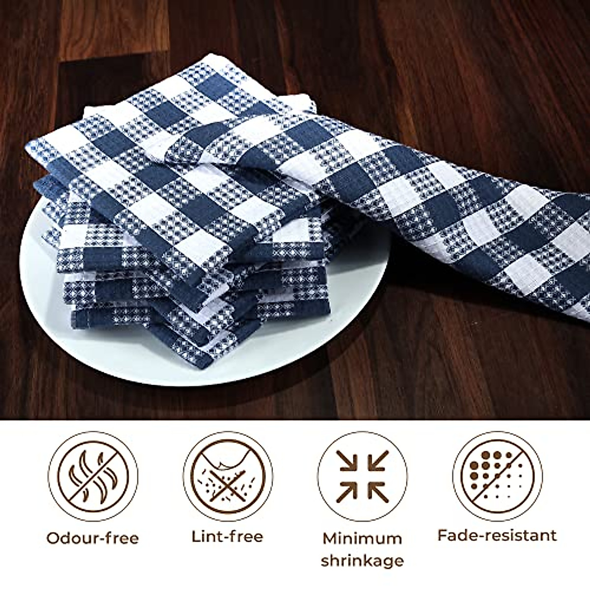 Urban Villa Cotton Dish Cloth Set of 8, Waffle Kitchen Cloth Highly Absorbent Super Soft 12x12 Inch Dish Cloths for Kitchen Cleaning & Drying Dishes Mitered Corner Dish Towels - Blue White, Checks