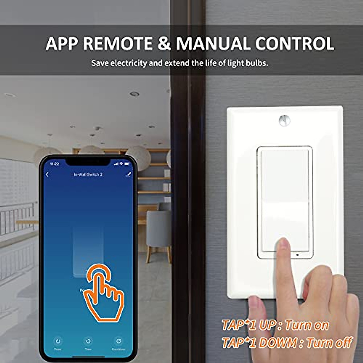 3-Way/Single Pole Smart WiFi Light Switch, Needs Neutral Wire, On/Off Control, in-Wall, No Hub Required, Compatible with Alexa/Google Home, ETL and FCC Listed (WF30S)