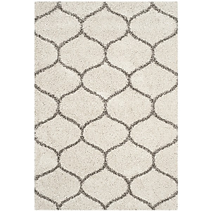 SAFAVIEH Hudson Shag Collection Area Rug - 5'3" x 7'6", Ivory & Grey, Moroccan Trellis Design, Non-Shedding & Easy Care, 2-inch Thick Ideal for High Traffic Areas in Living Room, Bedroom (SGH280A)