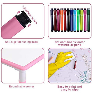 Kids Study Table and Chair Set with 2 Seats Height Adjustable Children’s Painting Drawing Desk Easy to Clean Assemble Max Load-Bearing 330lb Plastic Toddler Table and Chair Set for School Home Pink