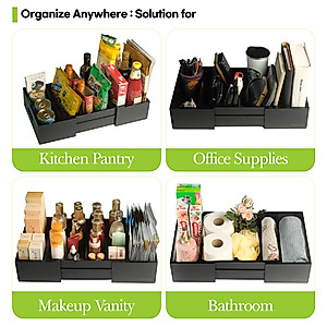 Cleanclue Expandable Kitchen Cabinet Organizer for Food Storage Container Lids, Bamboo Drawer Caddy Adjustable Dividers, Box for Kitchen Storage and Organization, Lids Organizer for Cabinet (Black)