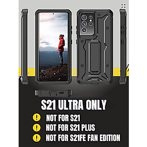 ArmadilloTek Vanguard Compatible with Samsung Galaxy S21 Ultra Case, Military Grade Full-Body Rugged with Built-in Kickstand [Screenless Version] - Black