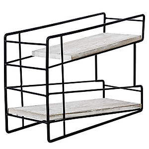 MyGift 2-Tier Rustic Whitewashed Wood and Black Metal Wire Pantry Canned Food Dispenser Storage Organizer Rack