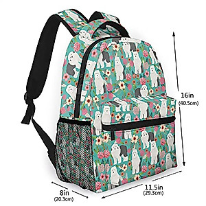 Monikar Cute Old English Sheepdog Dogs Lovers Green Flower Floral Animals Dog Backpack Durable Waterproof Light Cozy Laptop Bag Print Backpacks For Women Men Teens School Bookbag Travel Birthday Gift