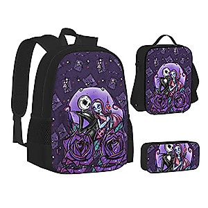 halloween 3 Piece Backpack Set Cartoon Backpack with Lunch Box Pencil Case for girls teens Women Men Durable Laptop Bag school backpack christmas Hiking Camping Daypack C 67