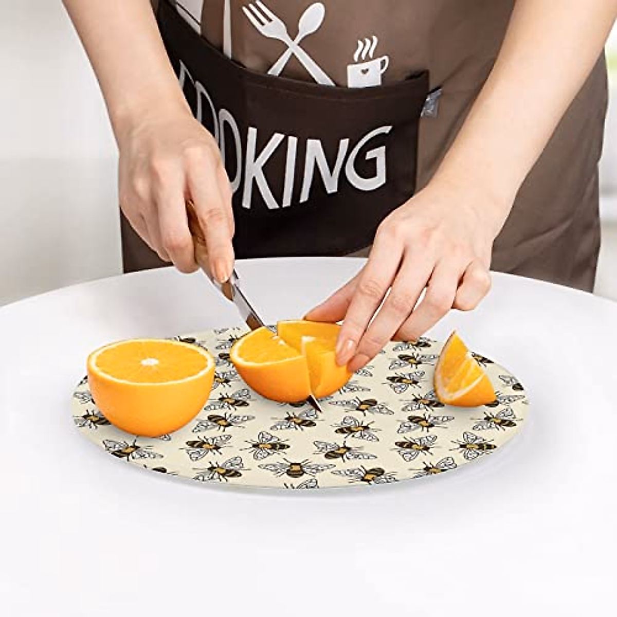 Save The Bees Printed Round Cutting Board Glass Chopping Blocks Mats Food Tray for Home Kitchen Decoration
