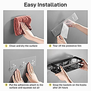 Midphorn 2-Pack Adhesive Shower Caddy, No Drilling Shower Shelf with Hooks Rustproof Wall Mounted Shower Organizer for Inside Shower Bathroom Storage Shampoo Holder, Matte Black