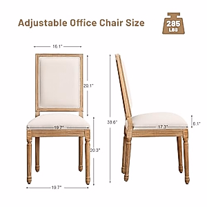 Furniliving French Country Dining Chairs Set of 2, Upholstered Dining Room Chairs with Back Farmhouse Kitchen Chairs for Living Room, Kitchen, Restaurant (Beige-Square)