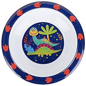 5 Pc Mealtime Baby Feeding Set for Kids and Toddlers - Includes Plate, Bowl, Cup, Fork and Spoon Utensil Flatware - Durable, Dishwasher Safe, BPA Free - Dino