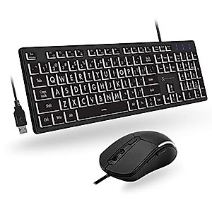 X9 Performance Large Print Backlit Keyboard and Mouse Combo - Easy to See Big Print Letters - USB Wired Keyboard and Mouse - Lighted Keyboard for Elderly, Low Vision, Visually Impaired