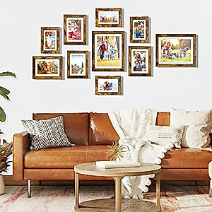 EOMEOH Picture Frames Set of 10, Wood Picture Frame with Mat and HD Glass Including 4×6 5×7 8×10 Inch Photo Frames for Wall or Tabletop (Brown)