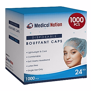 MEDICAL NATION 24" Disposable Bouffant Caps Hair Net | CASE OF 1000, BLUE | Non-Woven, Non-Pleated Hairnets | Perfect for Medical, Hospital, Labs, Nurse, Tattoo, Food Service, Cooking | Blue, Size 24"