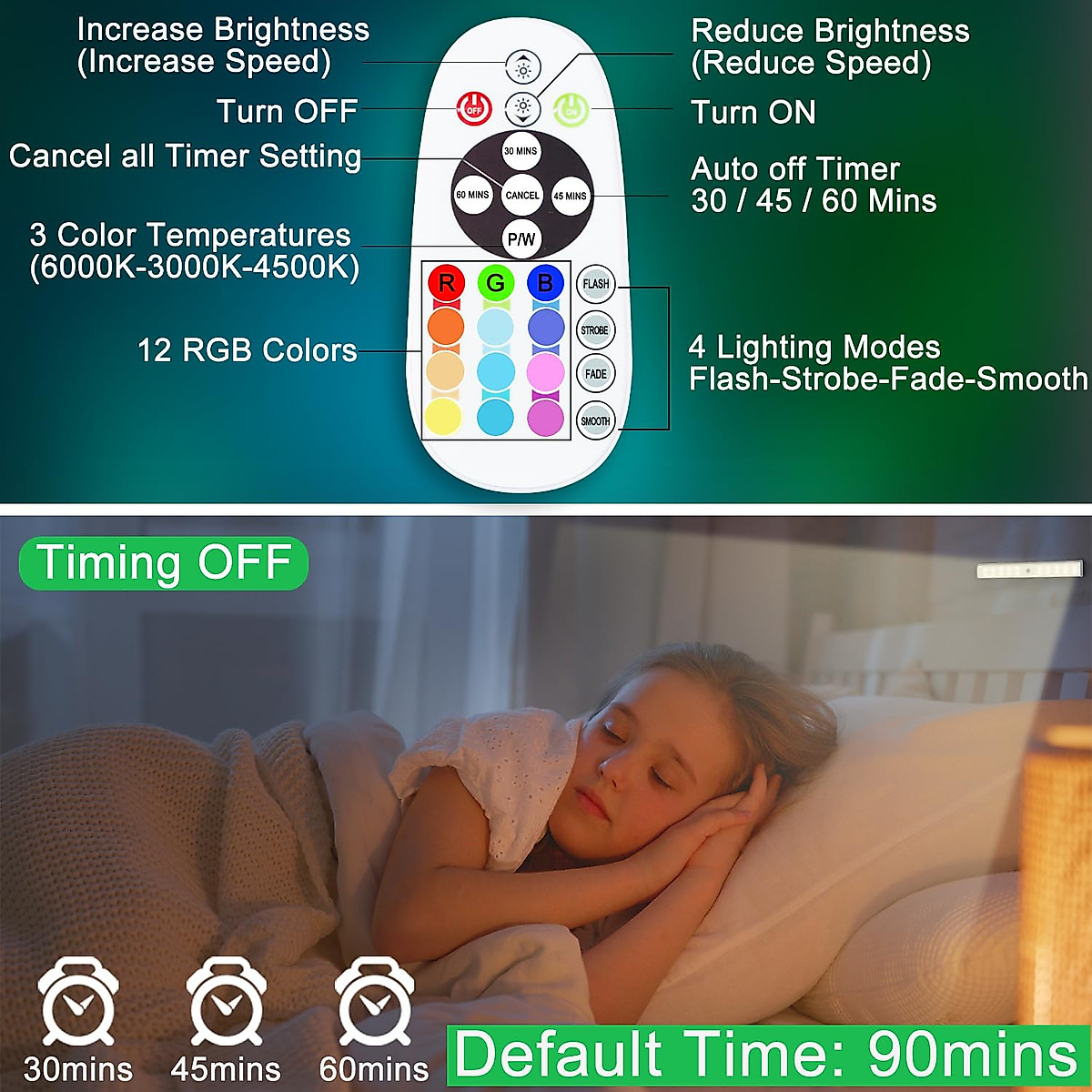 Under Cabinet Lights Wireless, Dimmable 48 LED Closet Lights Rechargeable, Under Counter Lighting with Remote, 15 Color Changing Night Light RGB Bar for Home Shelf Kitchen Pantry Stair, 4 Pack