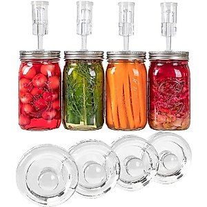 Jillmo Stainless Steel Fermentation Lids with Glass Weights for Wide Mouth Mason Jars (Jars Not Included)
