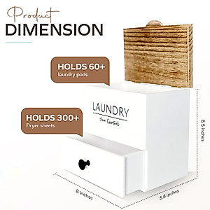 Modern Laundry Pods Container | Large Laundry Dryer Sheet Holder with Premium Sealed Lid | Wall Mount Lint Bin | Wood Dryer Sheets Holder | Laundry Sheets Holder | Dryer Sheet Dispenser