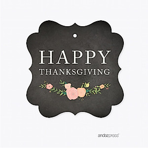 Andaz Press Chalkboard Floral Thanksgiving Fall Autumn Party Collection, Fancy Frame Gift Tags, Happy Thanksgiving, 24-Pack
