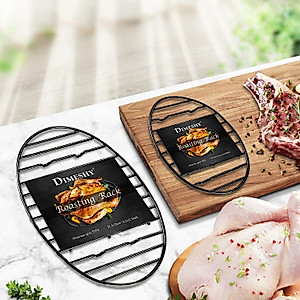 DIMESHY Roasting Rack, Black with Integrated Feet, Enamel Finished, Nonstick, fit for 13 inches oval roasting pan, safety, dishwasher, Great for Basting, Cooking, Drying, Cooling rack.(10”x 6.5”)