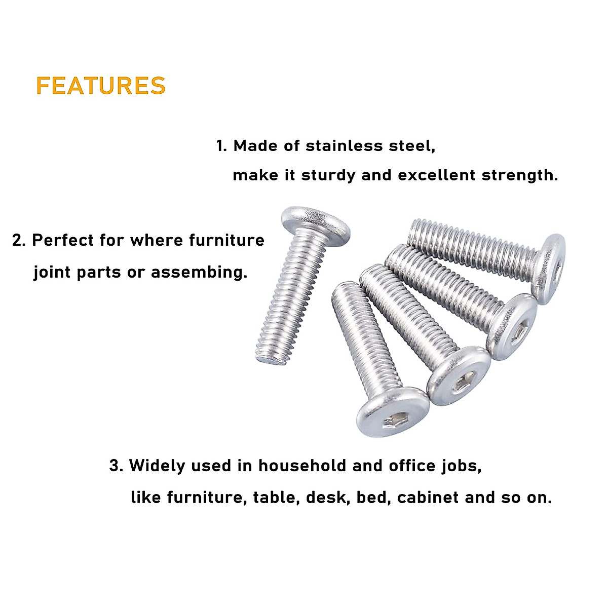 binifiMux 1/4-20 x 2 Inch Flat Head Allen Bolt Joint Connecting Bolts Socket Cap Screws for Furniture, 304 Stainless Steel, Plain Finish