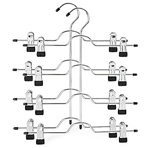 TOPIA HANGER 4 Tier Metal Skirt Hangers for Women, Pants Hanger Space Saving with Adjustable Clips, Gain 70% More Space, Non Slip Grip for Slacks, Trousers, Shorts, Jeans, Towels, Black, 2-Pack, CT20B