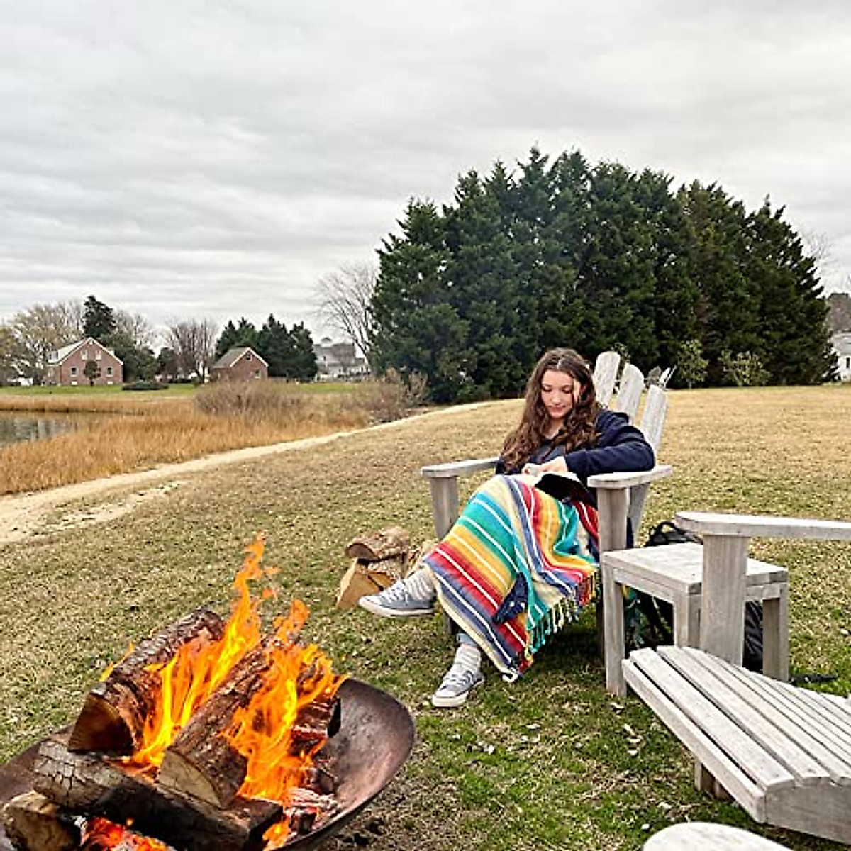 BSTOPHKL Adirondack Chair - Set of 2 Folding Wooden Adirondack Lounger Chair, Outdoor All-Weather Fire Pit Chairs Seating Accent Furniture Wood Chairs for Garden Backyard Lawn (White)