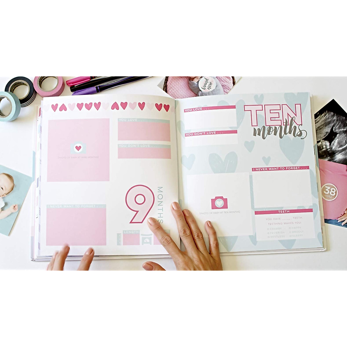 Bobee Hello Baby Memory Book, a journal scrapbook for girls milestones and memories first 5 years