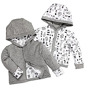 HonestBaby Organic Cotton Reversible Hoodie, Pattern Play, 0-3 Months
