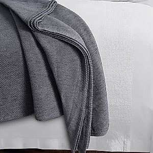 Tribeca Living Yarn Dyed Organic Cotton and Organic Wool Blanket King size, Soft and Cozy Oversized Blanket, Fade Resistant, Grey