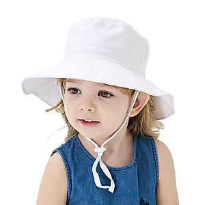 Baby Sun Hat Toddler Beach Summer Hats UPF 50+ for Baby Girl Boy Adjustable Cap White 6-12 Months