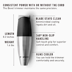 Beard Trimmer + T-Blade Bundle By Bevel - Clippers for Men, Cordless, Rechargeable, Tool-free Zero Gap Dial, High Power, 8 Hour Battery Life, 6 Month Standby