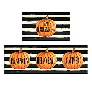 HOLVDENG Fall Pumpkin Kitchen Mat Set of 2 Non Slip Thick Kitchen Rugs and Mats for Floor Comfort Standing Mats for Kitchen, Sink, Office, Laundry, 17"x47"+17"x28"