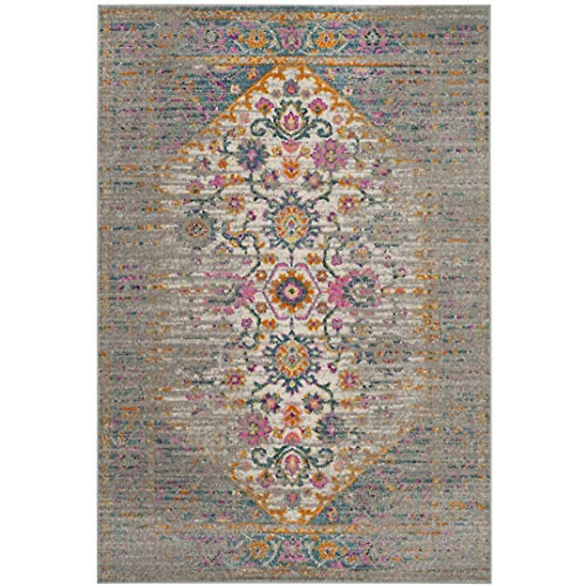 SAFAVIEH Madison Collection Accent Rug - 3' x 5', Light Grey & Fuchsia, Boho Chic Distressed Design, Non-Shedding & Easy Care, Ideal for High Traffic Areas in Entryway, Living Room, Bedroom (MAD122G)