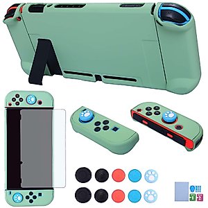 Dockable Case for Nintendo Switch - COMCOOL 3 in 1 Protective Cover Case for Nintendo Switch and Joy-Con Controller with Screen Protector and Thumb grips - Tea Green