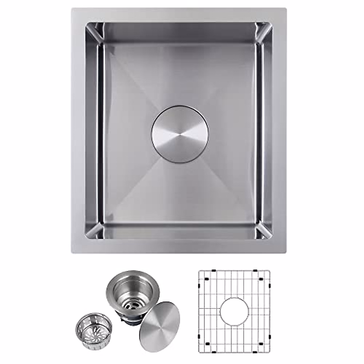 LQS Bar Sink, Bar Sink Undermount 15” x 17”, Stainless Steel Bar Sink, 16 Gauge Small RV Kitchen Sink, Outdoor Wet Bar Sink with Sink Grid and Sink Drain Strainer
