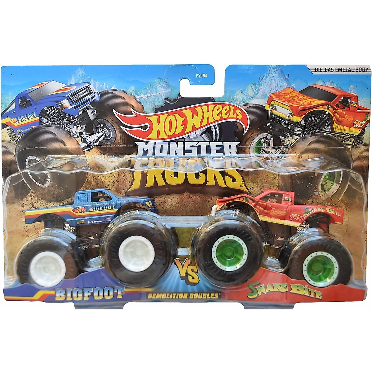 Hot Wheels Monster Trucks Bigfoot Vs Snake Bite, Demolition Doubles
