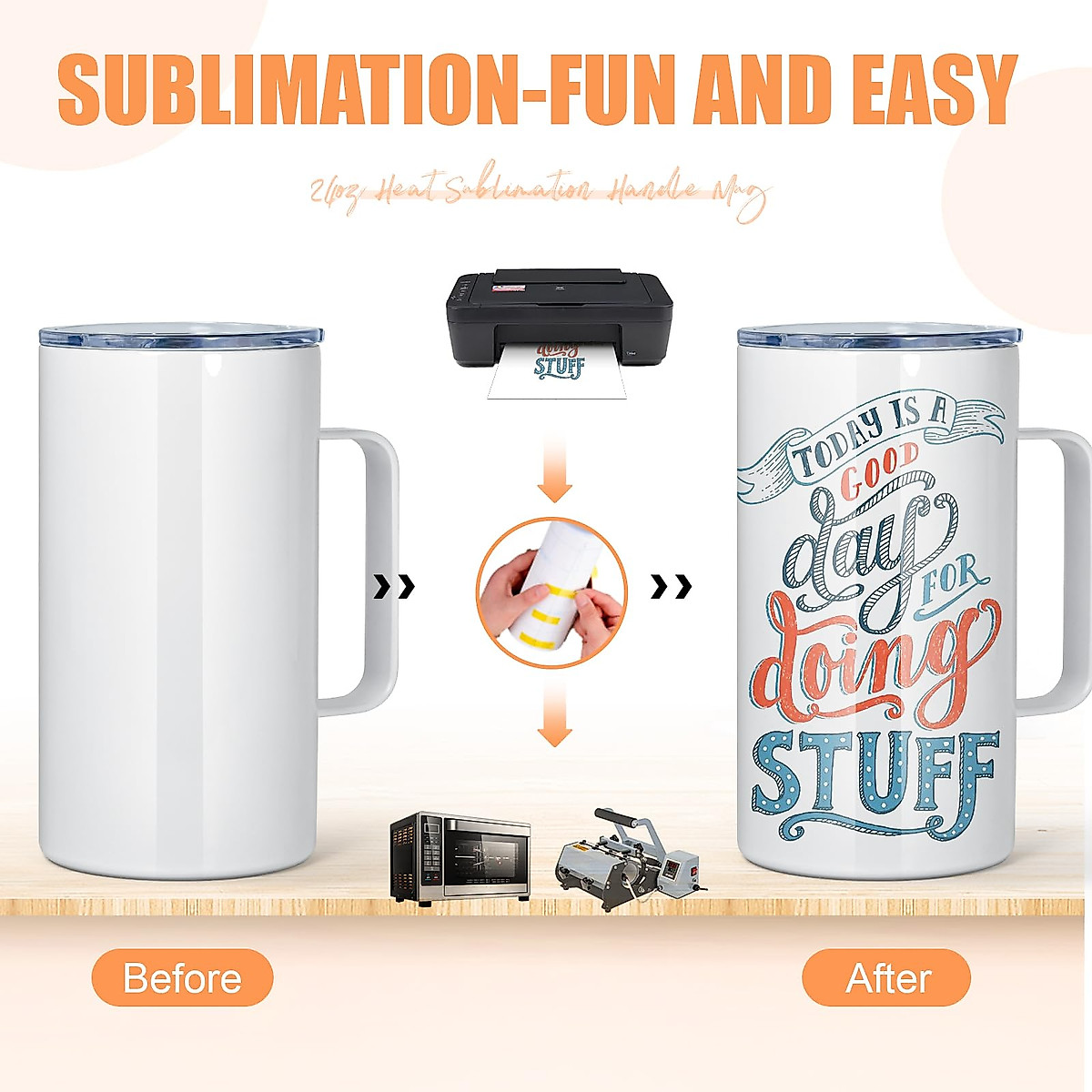 AGH 4 Pack 20 oz Sublimation Tumblers with Handle, Double Wall Stainless Steel Vacuum Insulation Cup with Metal Straw and Splash-Proof Sliding Lid, Travel Coffee Mugs for Hot & Cold Drinks