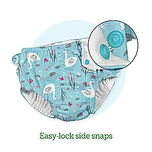 i play. by green sprouts baby girls Ruffle Snap Reusable Absorbent Swimsuit and Toddler Swim Diaper, Light Pink Daisy Stripe, 12 Months US