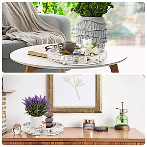 Wood Lazy Susan Turntable, 12 Inch Rustic White Wooden Lazy Susan Organizer for Cabinet, Farmhouse Distressed Round Turntable Tray for Kitchen Countertop Pantry, Dining Table Centerpiece