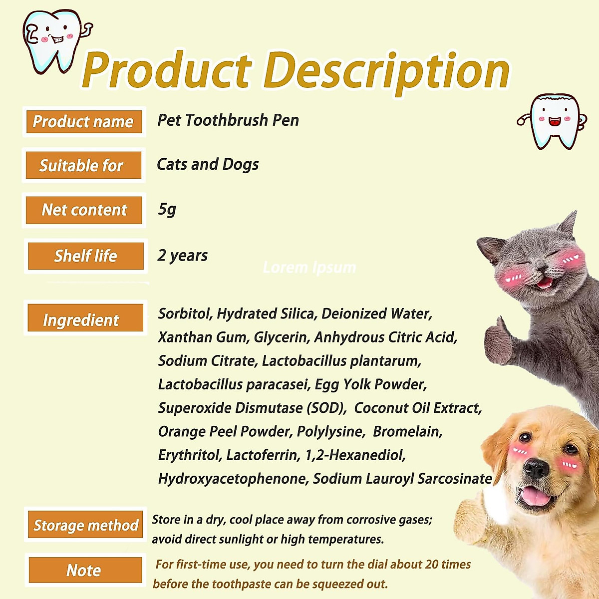 LULAFAYA Pets Toothbrush Pen, Pet Oral Repair Gel for Dogs Cats Teeth Cleaning Pen, Natural Plant Substance Tartar Remover for Whitening & Repairing Pets' Teeth