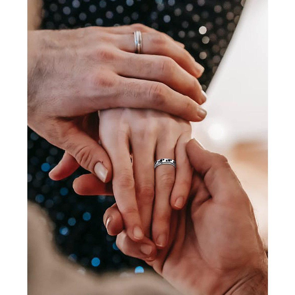 KOHOTA Stainless Steel Fidget Rings for Women Men Anxiety Rings Moon Star Flower Spinner Rings for Anxiety Stress Relieving Band Rings Set Size 6-10