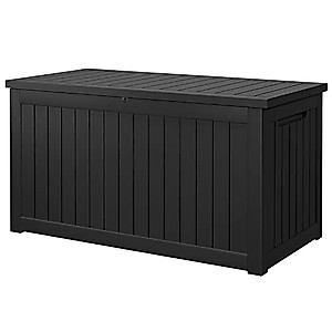 Greesum 230 Gallon Resin Deck Box Large Outdoor Storage for Patio Furniture, Garden Tools, Pool Supplies, Weatherproof and UV Resistant, Lockable, Dark Black